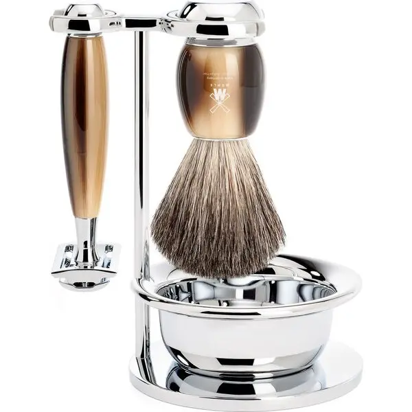 MUHLE Vivo 4-piece Pure Badger & Safety Razor Shaving Set - Brown Horn