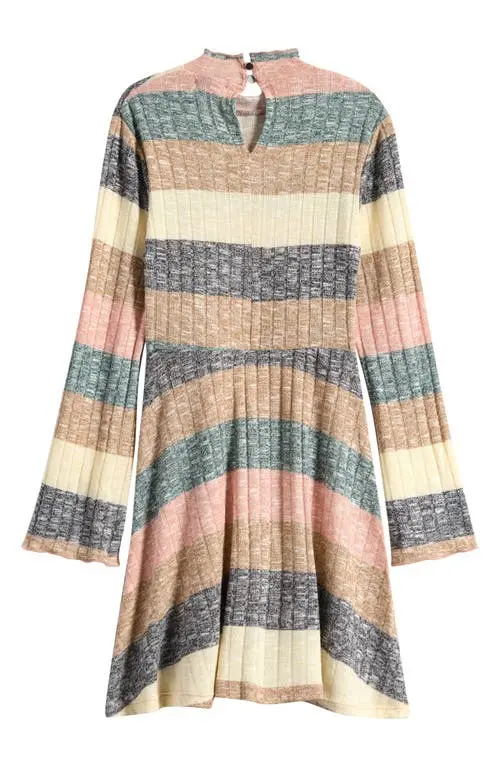 LOVE, FIRE Striped Ribbed Sweater Dress
