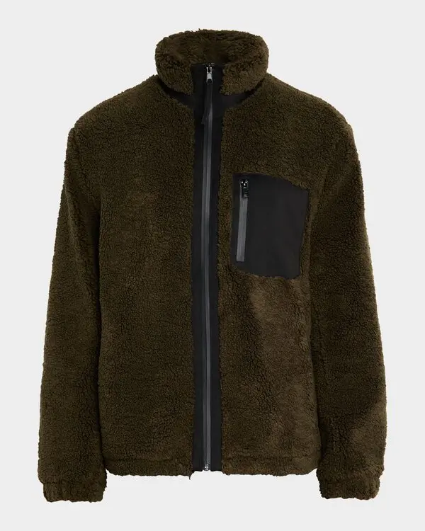 Vince Faux Sherpa Zip-up Jacket - Dark Leaf