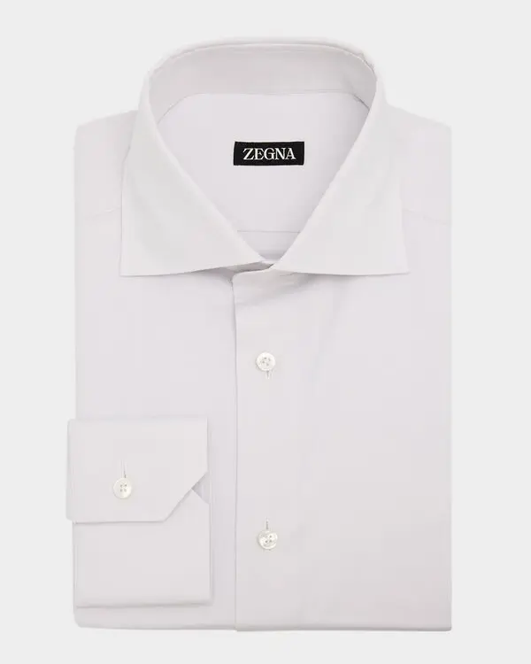 Zegna Solid Cotton Twill Dress Shirt - Gray