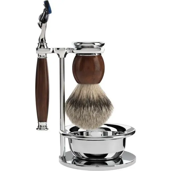 MUHLE Sophist 4-piece Silvertip Badger & Fusion Razor Shaving Set - Ironwood