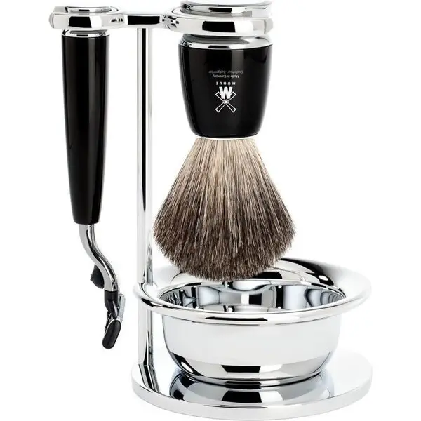 MUHLE Rytmo 4-piece Pure Badger & Mach-3 Shaving Set - Black