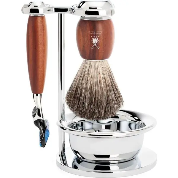MUHLE Vivo 4-piece Pure Badger & Fusion Shaving Set - Plumwood