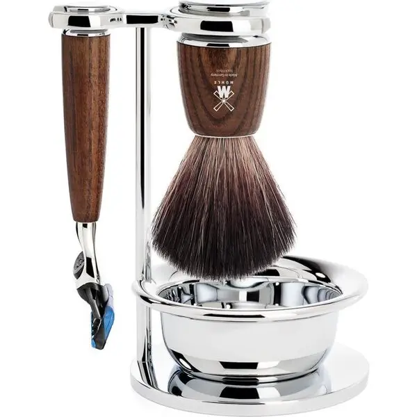 MUHLE Rytmo 4-piece Black Fiber & Fusion Shaving Set - Steamed Ash
