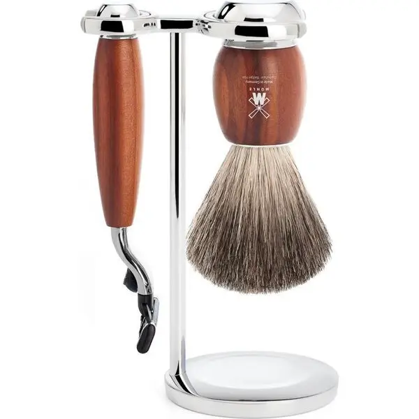 MUHLE Vivo 3-piece Pure Badger & Mach-3 Shaving Set - Plumwood