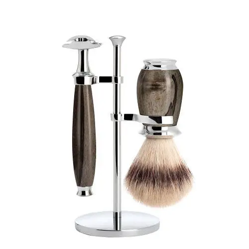 MUHLE Purist Silvertip Fibre Brush And Safety Razor Shaving Set - Grained Beech