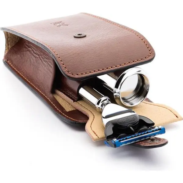 MUHLE Travel Florentine Leather Silvertip Fiber & Fusion Shaving Kit - Brown