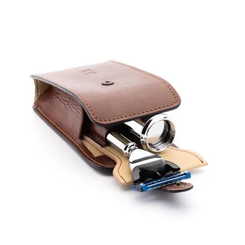 MUHLE Travel Florentine Leather Silvertip Fiber & Fusion Shaving Kit - Brown
