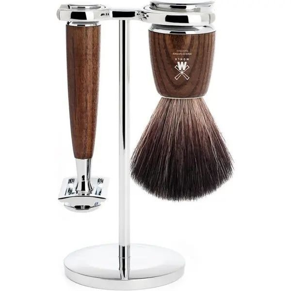 MUHLE Rytmo 3-piece Black Fiber & Safety Razor Shaving Set - Steamed Ash