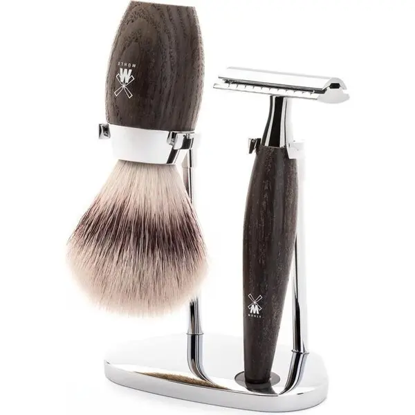 MUHLE Kosmo 3-piece Shaving Set With Silvertip Fiber And Safety Razor - Bog Oak