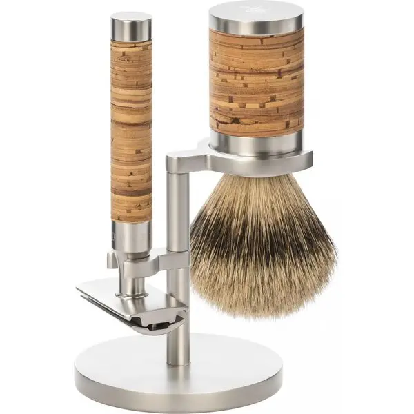 MUHLE Rocca & Stainless Steel 3-piece Silvertip Badger & Safety Razor Shaving Set - Birch Bark