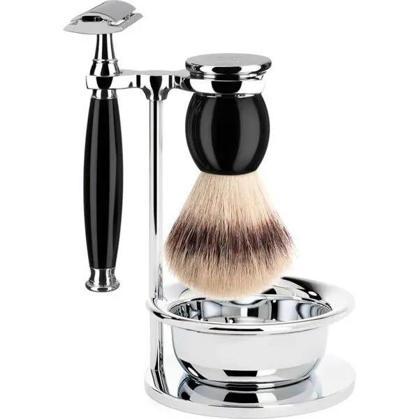 MUHLE Sophist 4-piece Silvertip Fiber & Safety Razor Shaving Set - Black