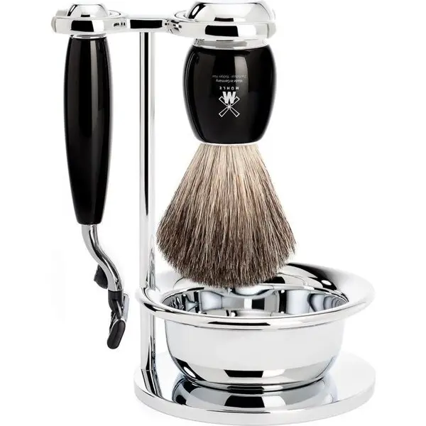 MUHLE Vivo Resin 4-piece Pure Badger & Mach-3 Shaving Set - Black