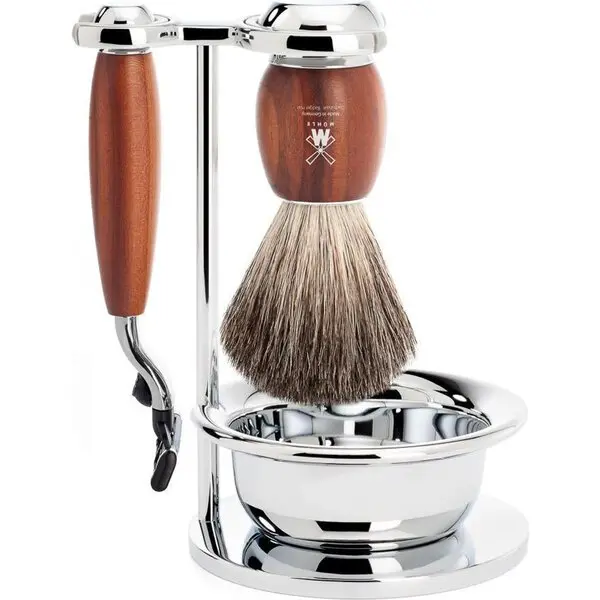 MUHLE Vivo 4-piece Pure Badger & Mach-3 Shaving Set - Plumwood