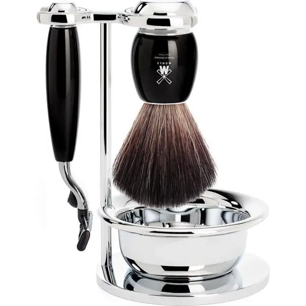 MUHLE Vivo Resin 4-piece Fiber & Mach-3 Shaving Set - Black