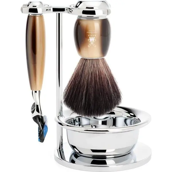 MUHLE Vivo 4-piece Black Fiber & Fusion Shaving Set - Brown Horn