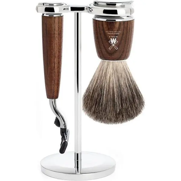 MUHLE Rytmo 3-piece Pure Badger & Mach-3 Shaving Set - Steamed Ash