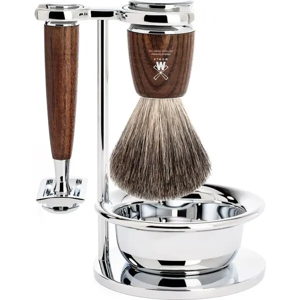 MUHLE Rytmo 4-piece Pure Badger & Safety Razor Shaving Set - Steamed Ash