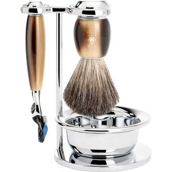 MUHLE Vivo 4-piece Pure Badger & Fusion Shaving Set - Brown Horn