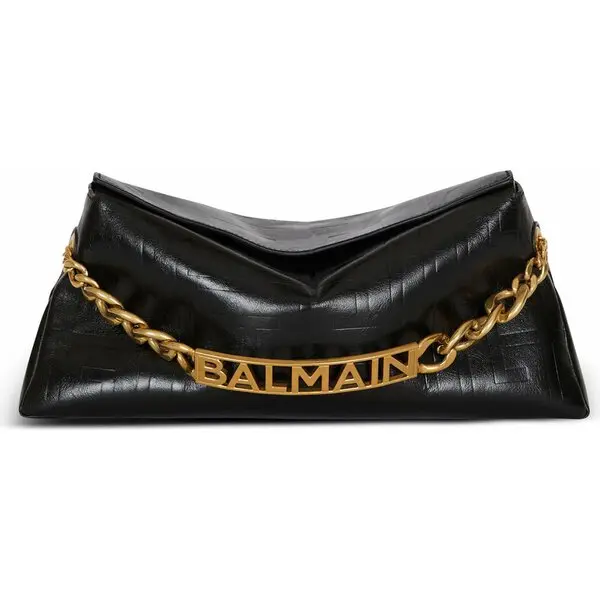 Balmain 1945 Soft Clutch In Crinkled Calfskin Leather