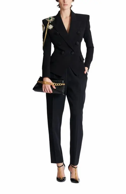 Balmain 1945 Soft Clutch In Crinkled Calfskin Leather