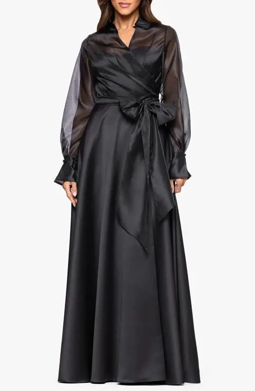 XSCAPE EVENINGS Long Sleeve Organza A-line Gown