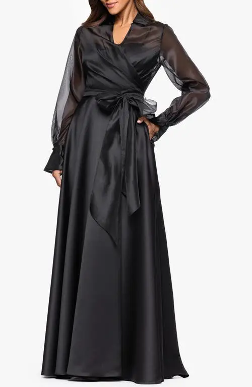 XSCAPE EVENINGS Long Sleeve Organza A-line Gown