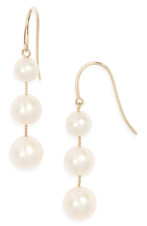 Nordstrom Freshwater Pearl Triple Drop Earrings - White- 14k Yellow Gold