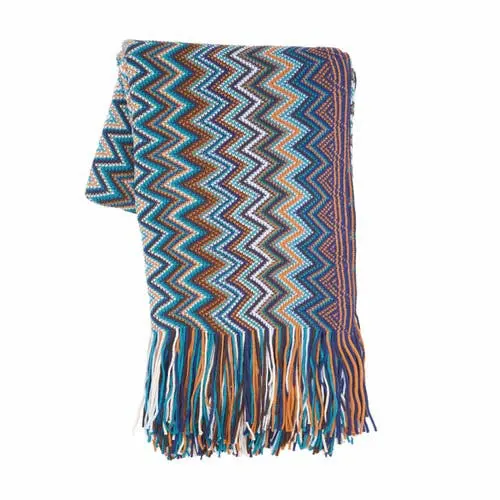 C&F HOME Zig Zag Accent Throw Blankets - Blue