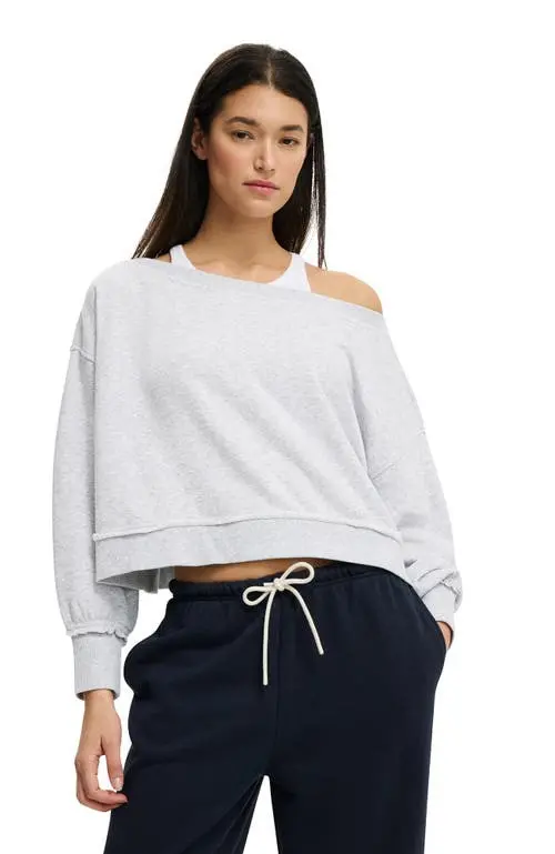 COTTON ON Off Shoulder Fleece Sweatshirt - Soft Grey Marle