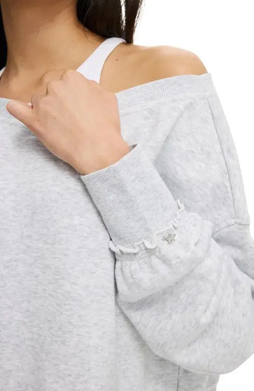 COTTON ON Off Shoulder Fleece Sweatshirt - Soft Grey Marle