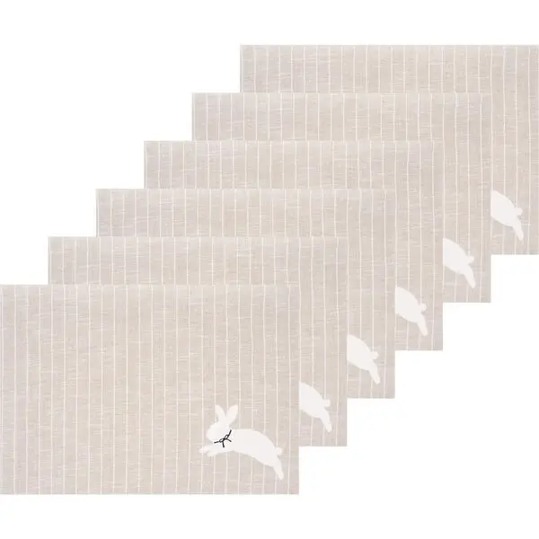 C&F HOME White Bunny Hop Stripe Placemats Set Of 6 14" X 20 - Beige