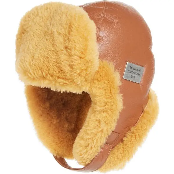 Acne Studios Belmet Leather And Shearling Trapper Hat - Rust Brown