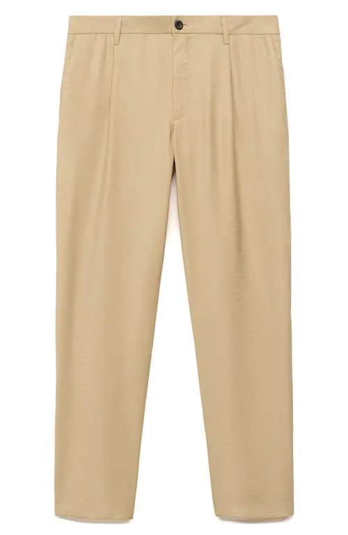 Mango Pleated Straight Fit Trousers - Beige