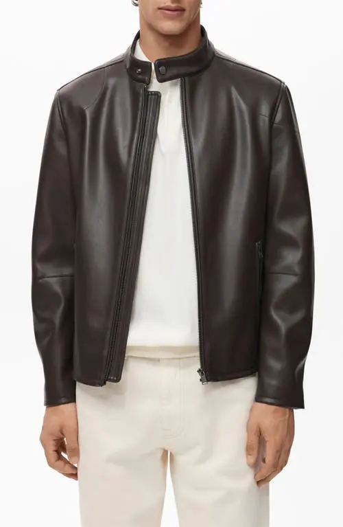 Mango Faux Leather Jacket - Chocolate