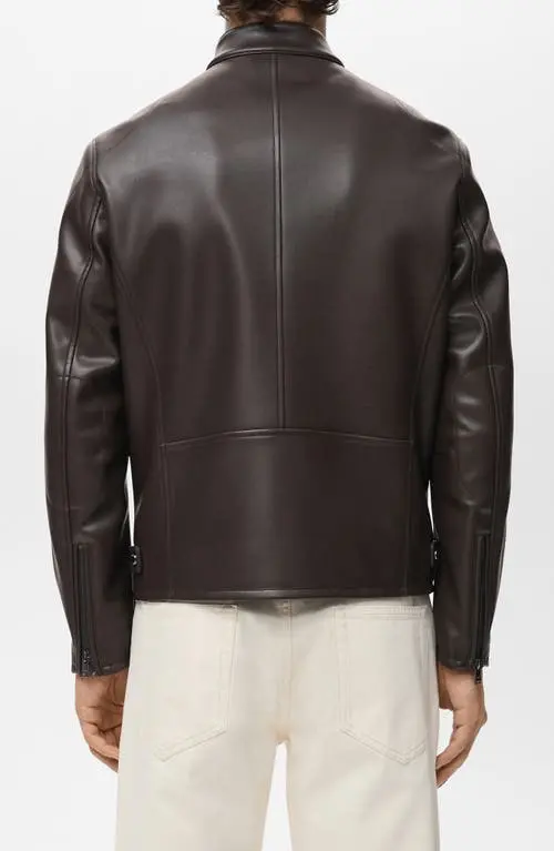 Mango Faux Leather Jacket - Chocolate