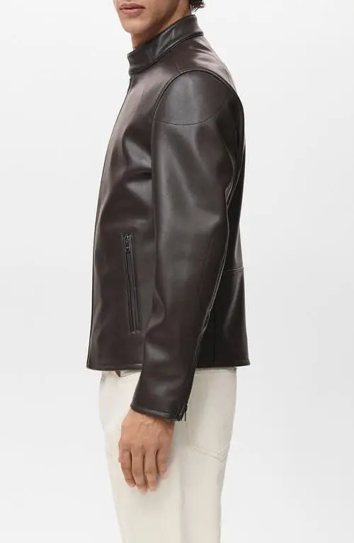 Mango Faux Leather Jacket - Chocolate