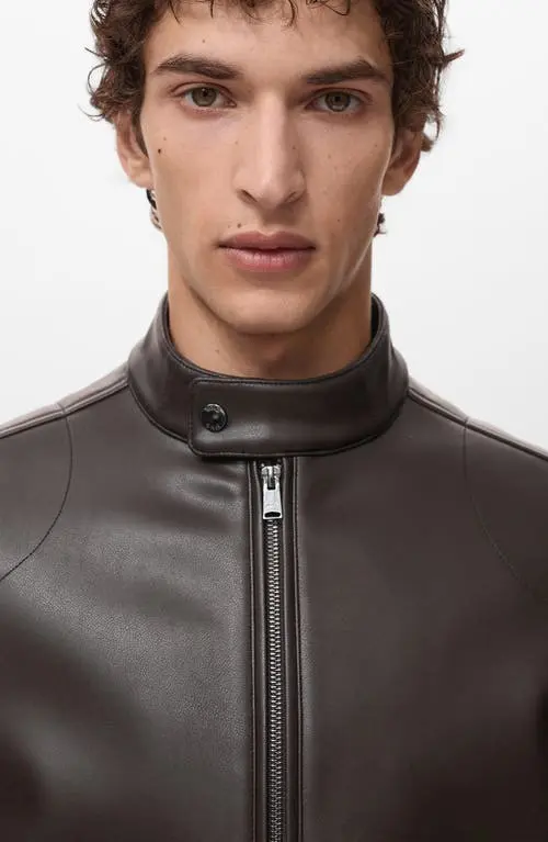Mango Faux Leather Jacket - Chocolate