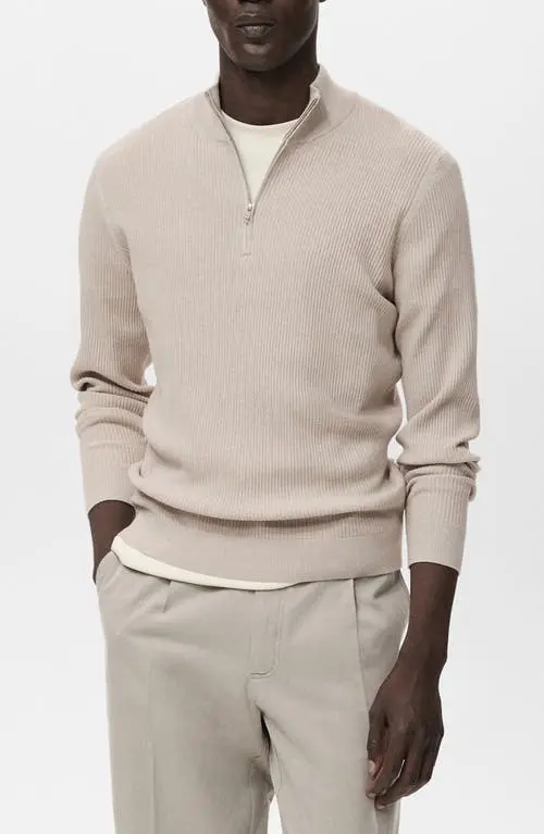 Mango Rib Quarter Zip Sweater - Beige
