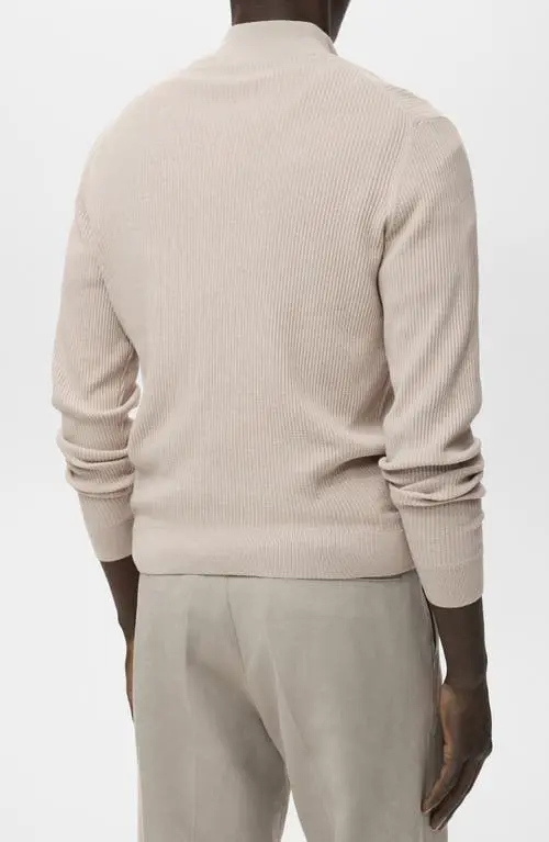 Mango Rib Quarter Zip Sweater - Beige