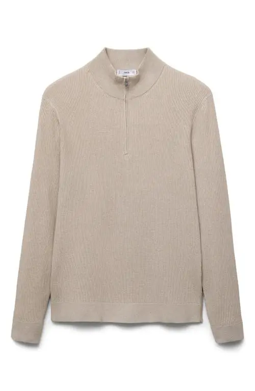 Mango Rib Quarter Zip Sweater - Beige