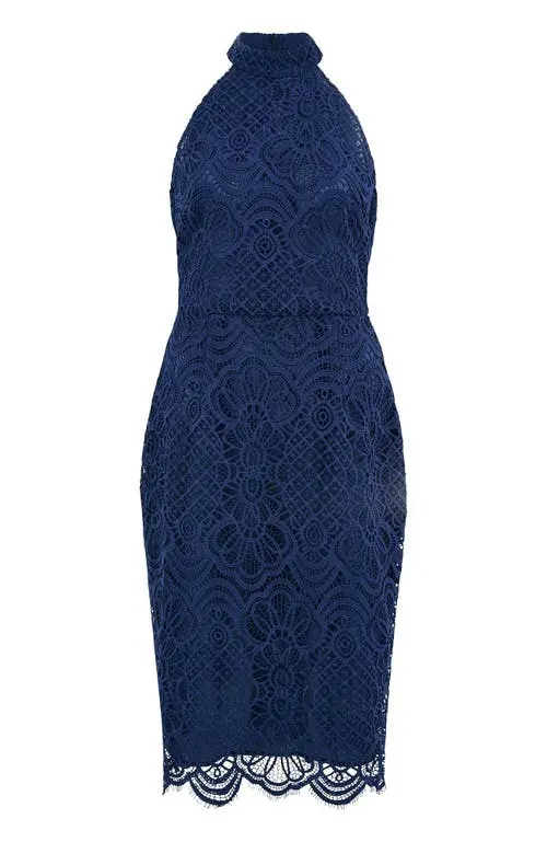 YUMI Lace Halter Neck Midi Dress
