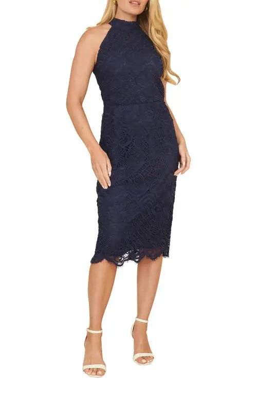 YUMI Lace Halter Neck Midi Dress