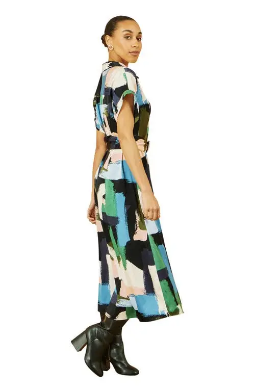 YUMI Brushstroke Print Relaxed Shirt Dress