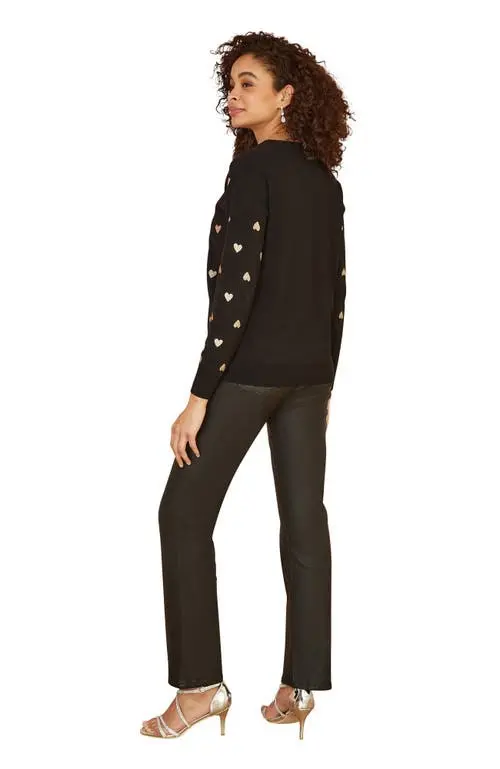 YUMI Foil Heart Print Relaxed Fit Sweater