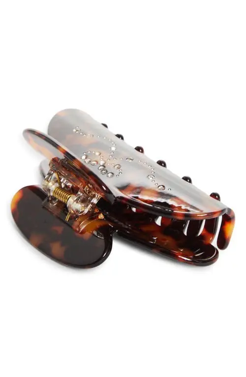 Sandy Liang Princess Crystal Embellished Claw Clip - Tortoise Shell
