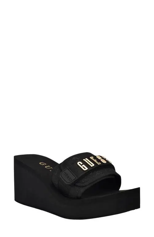 Guess Dellean Platform Wedge Sandal - Black