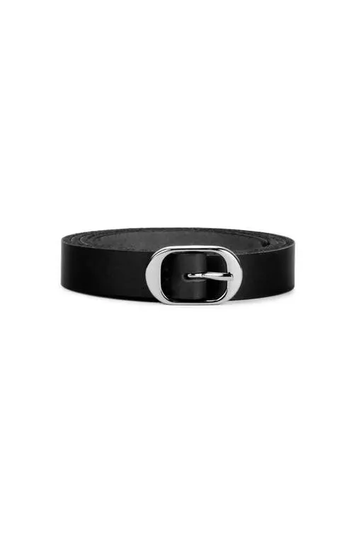 EZRA ARTHUR Oval Buckle Leather Belt 18mm - Black And Polished Nickel
