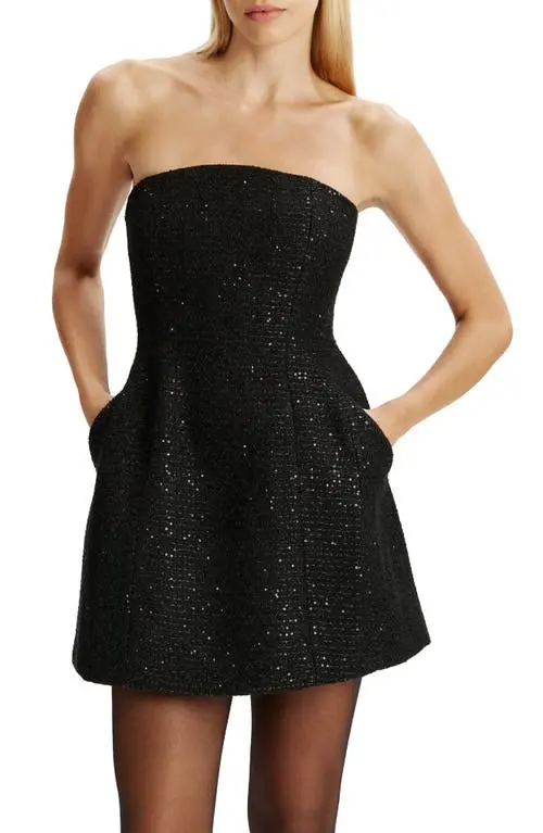 Bardot Karoline Sequin Bouclé Strapless Minidress