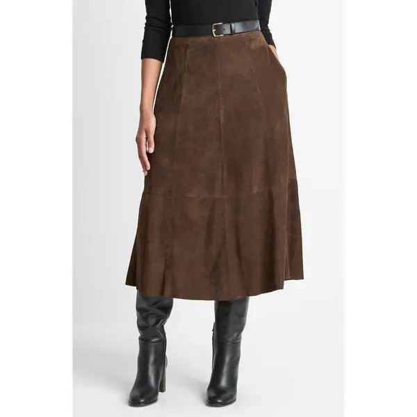Vince Flared Suede Skirt - Deep Espresso